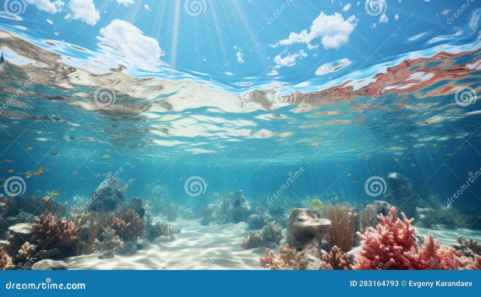 Split Underwater View With Sunny Sky And Serene Sea Royalty-Free Stock ...