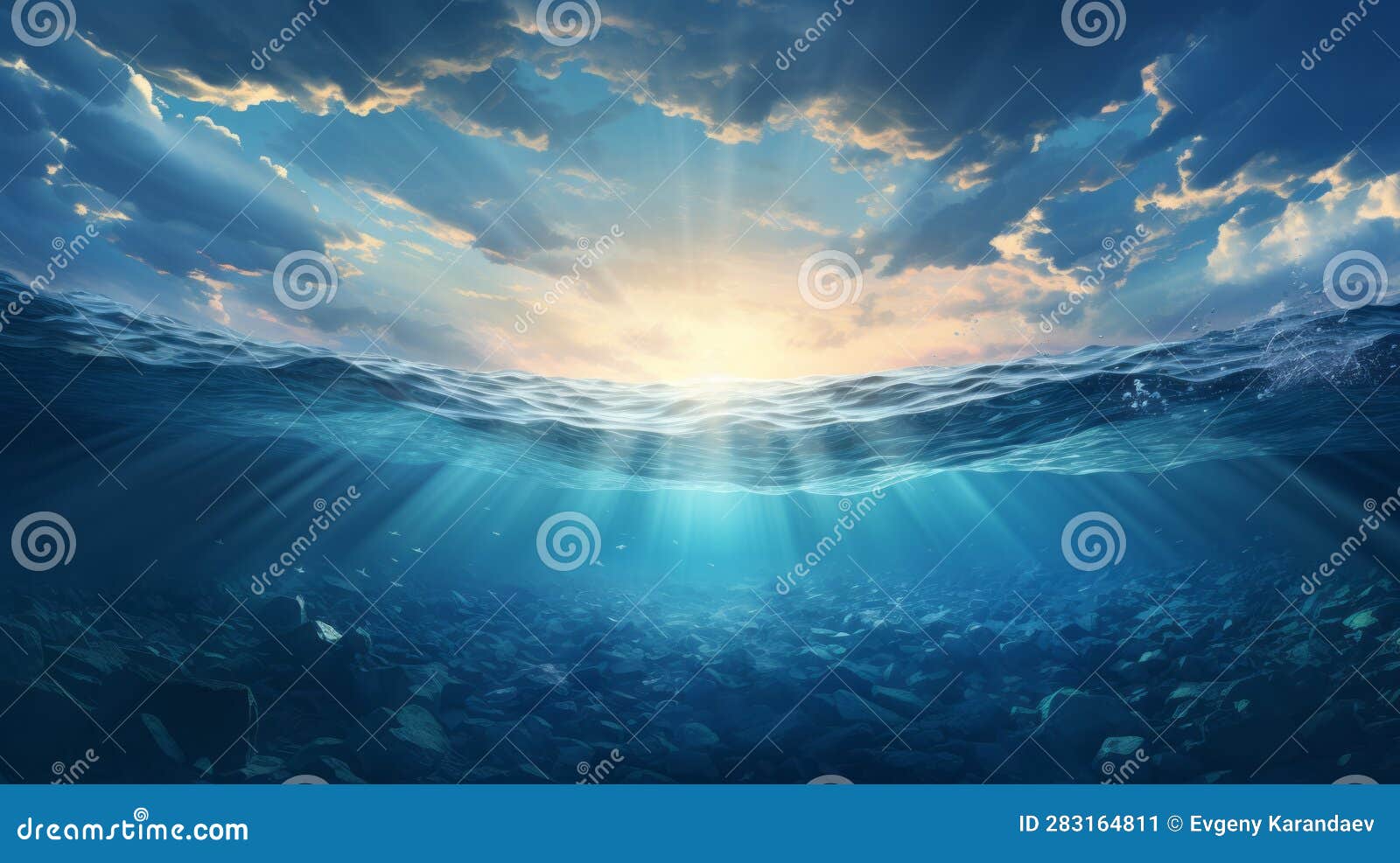 Split Underwater View with Sunny Sky and Serene Sea Stock Illustration ...