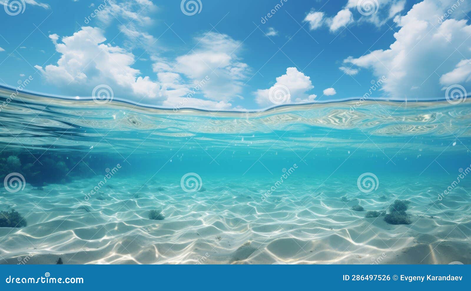 Split Underwater View with Sunny Sky and Serene Sea Stock Illustration ...