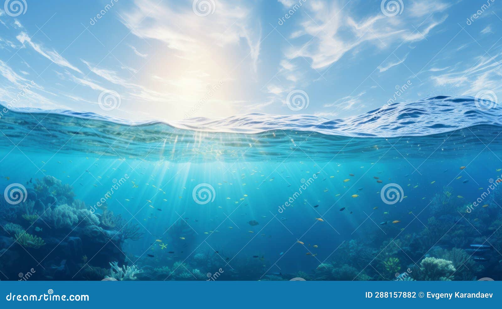 Split Underwater View with Sunny Sky and Serene Sea Stock Illustration ...