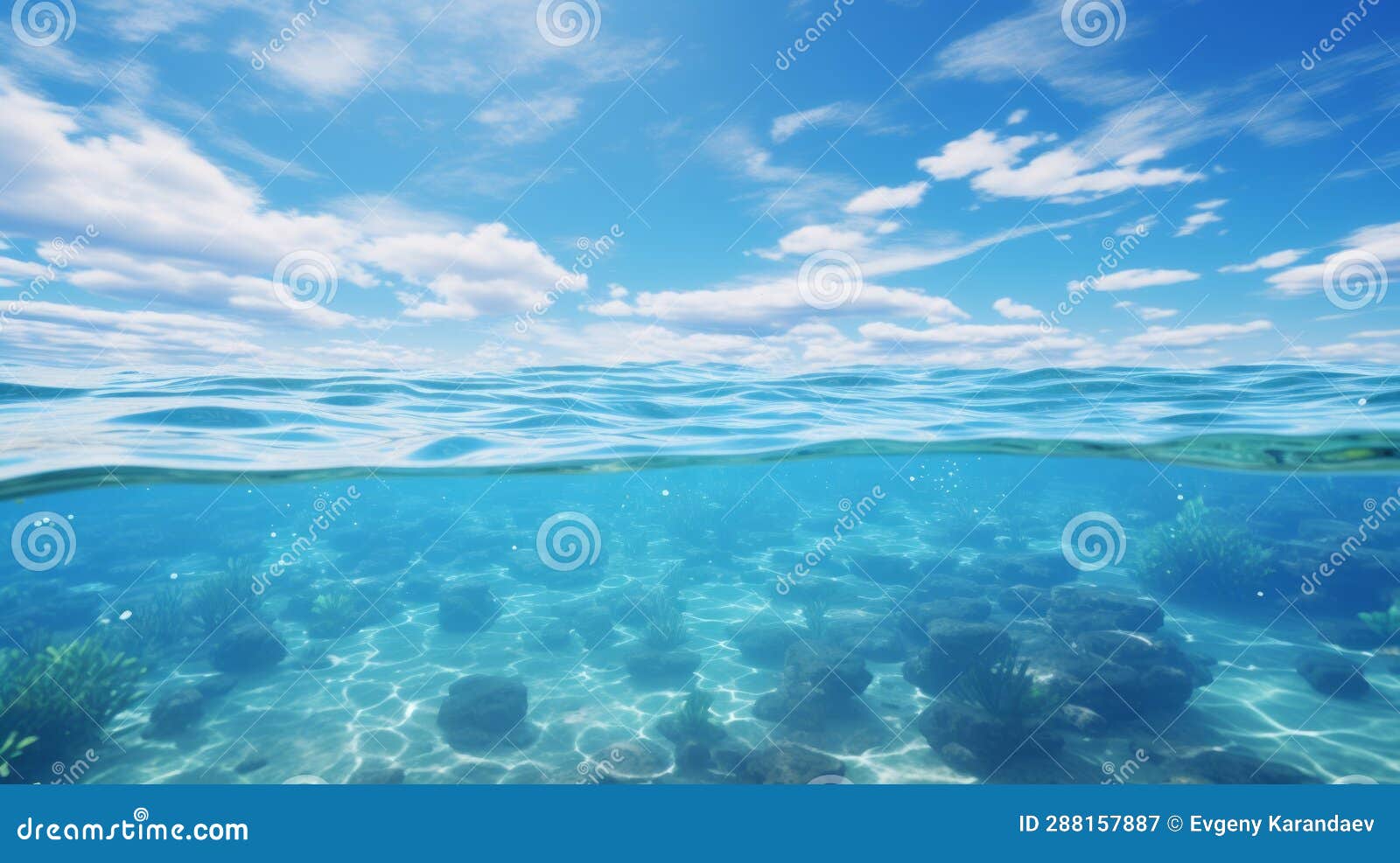 Split Underwater View with Sunny Sky and Serene Sea Stock Illustration ...