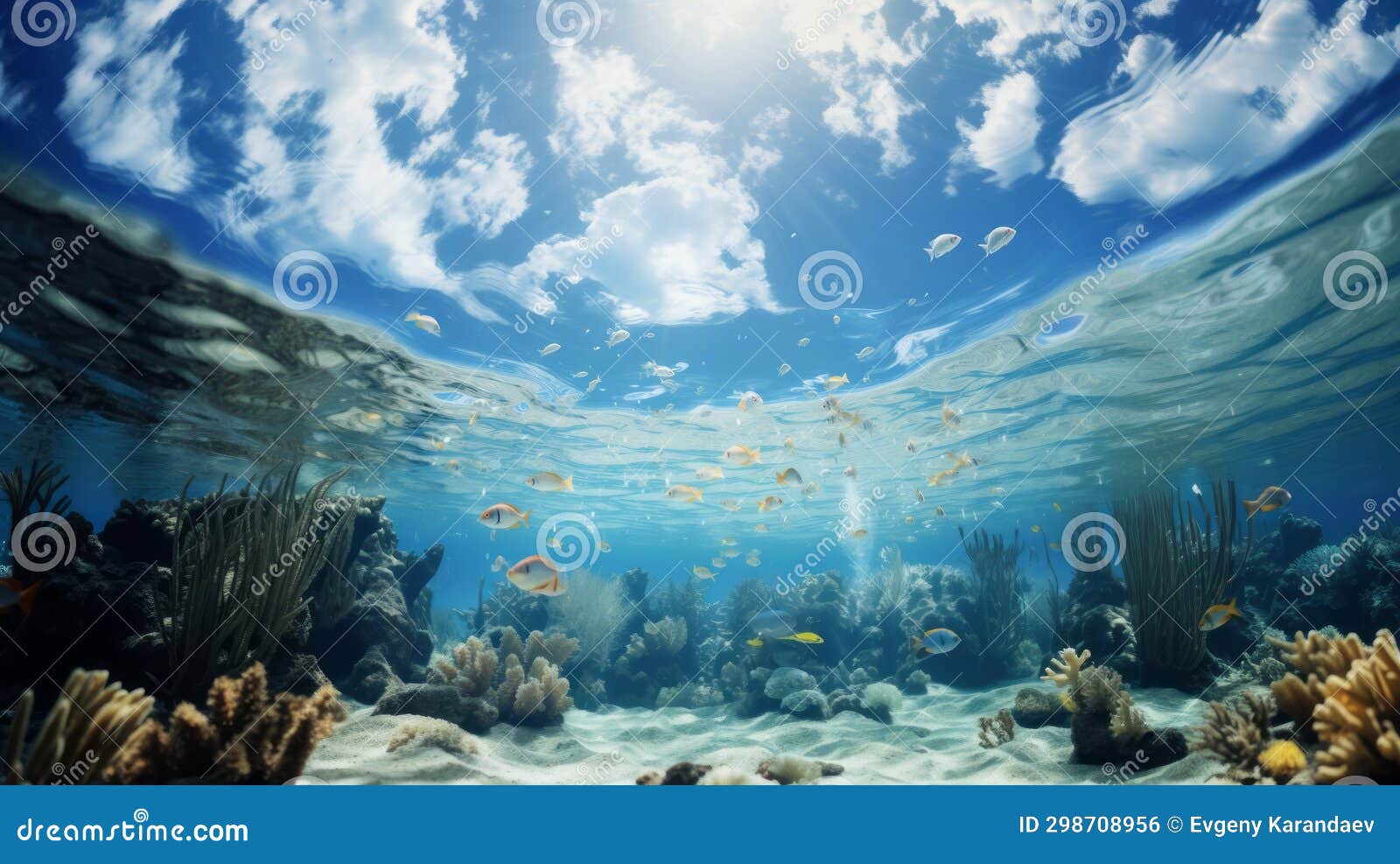 Split Underwater View with Sunny Sky and Serene Sea Stock Illustration ...