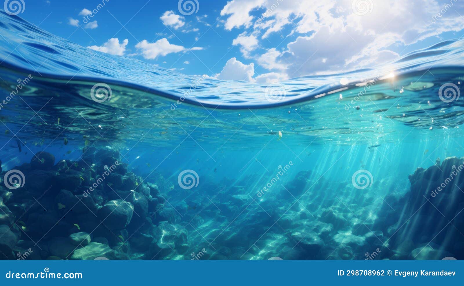 Split Underwater View with Sunny Sky and Serene Sea Stock Illustration ...