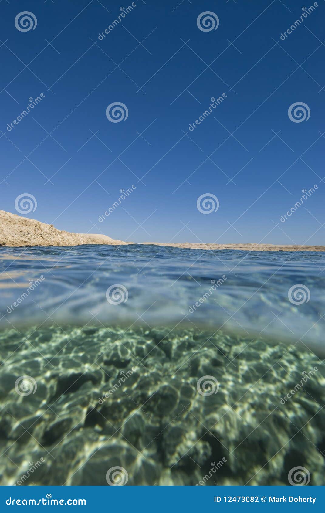 Split View Desert Coastline Blue Water Stock Photo - Image of rocky ...