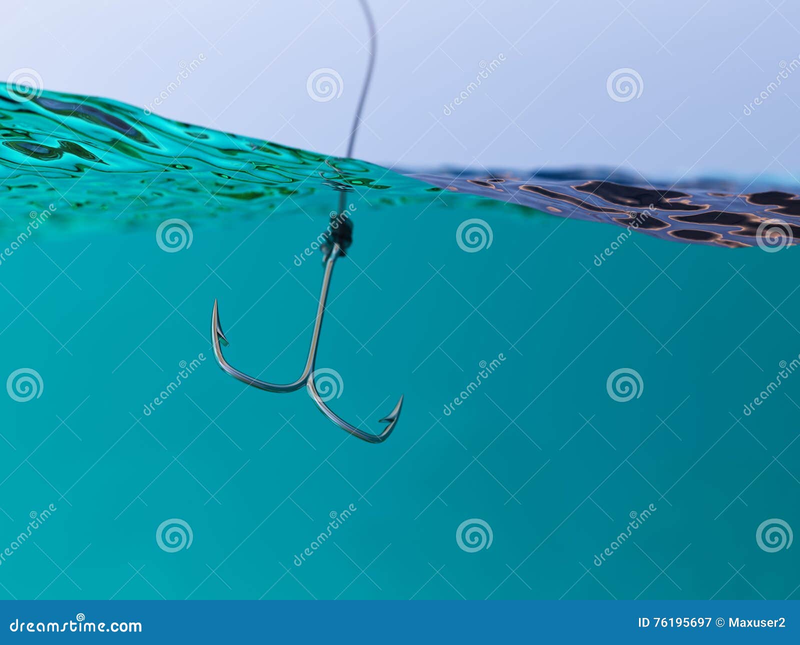 Split View of Fishing Hook Under Water Surface 3d Illustration Stock ...