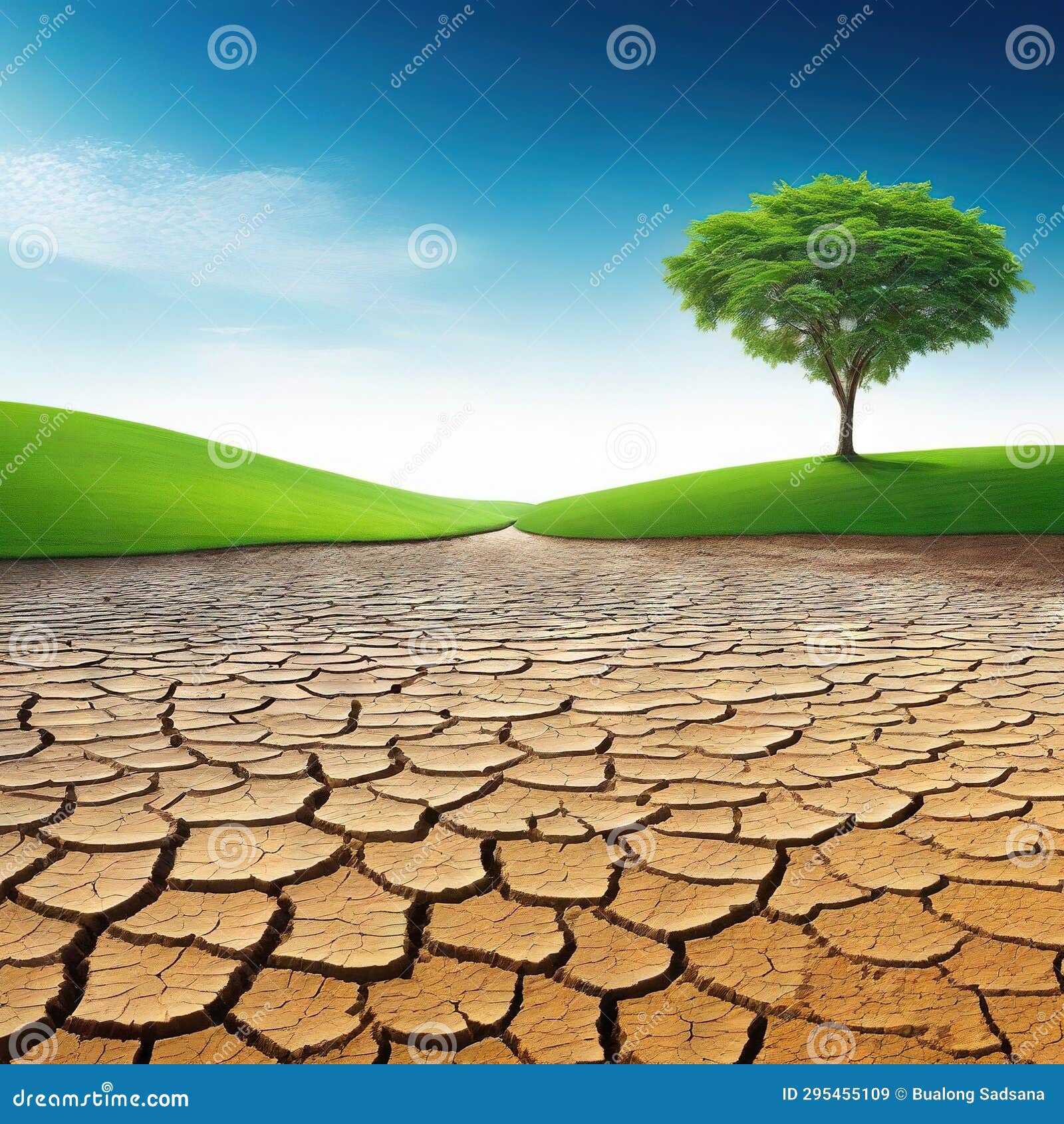 Split View of Landscape Half Green and Lush and Half Bare and ...