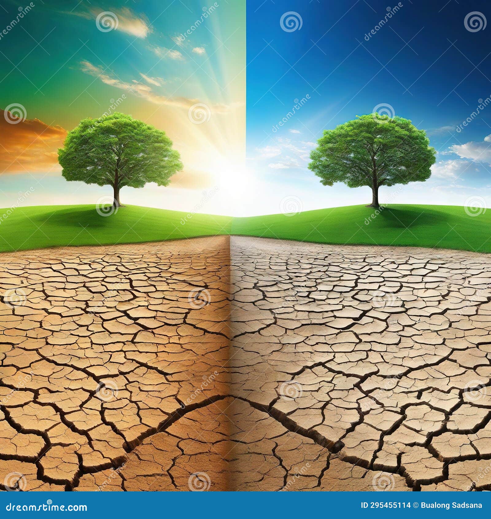 Split View of Landscape Half Green and Lush and Half Bare and ...