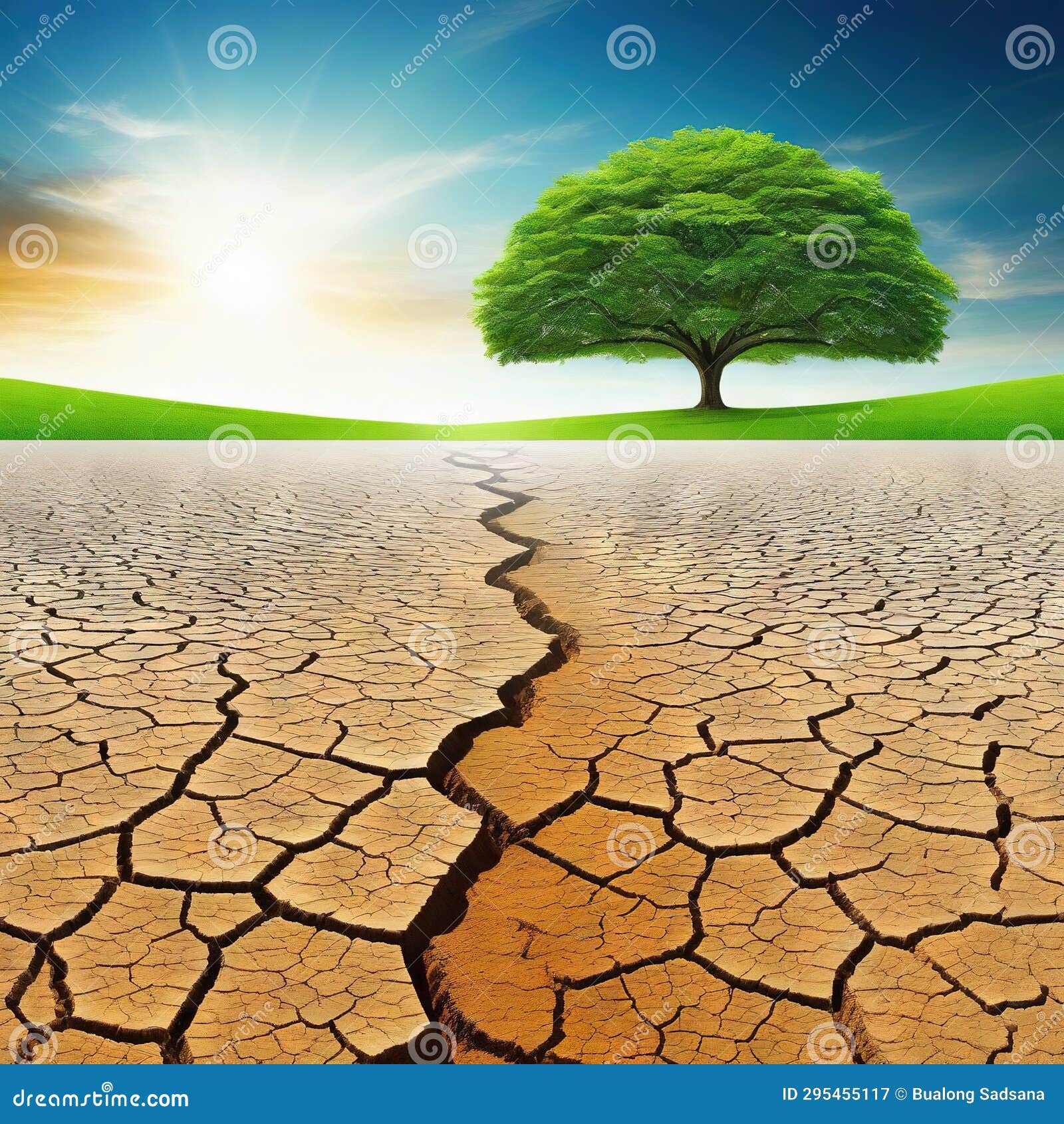 Split View of Landscape Half Green and Lush and Half Bare and ...