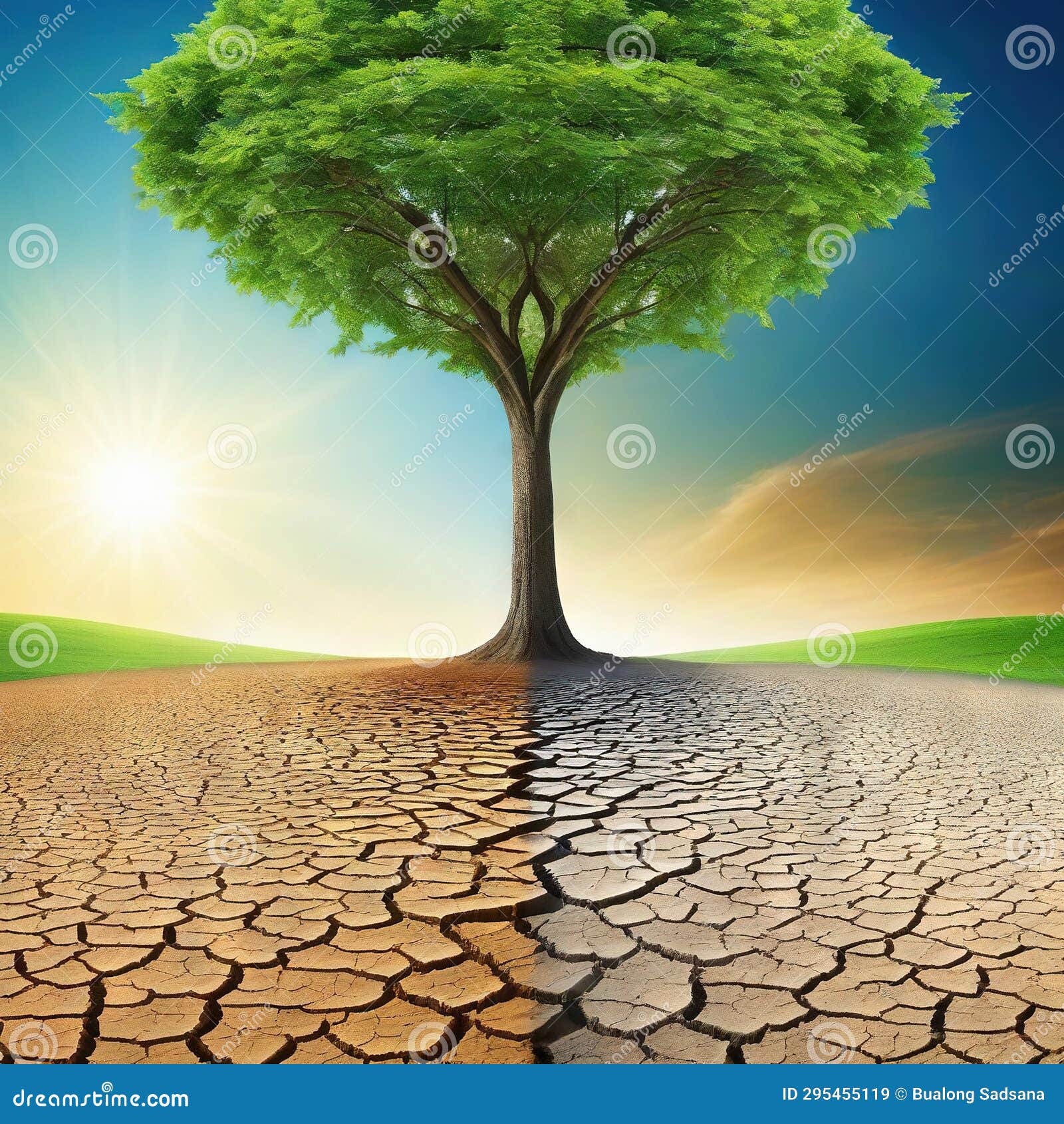 Split View of Landscape Half Green and Lush and Half Bare and ...