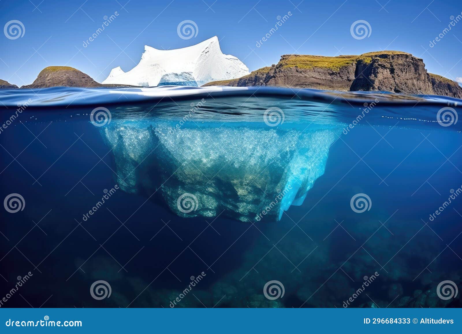 A Split View Shot Showing an Iceberg Above and Below the Water Surface ...