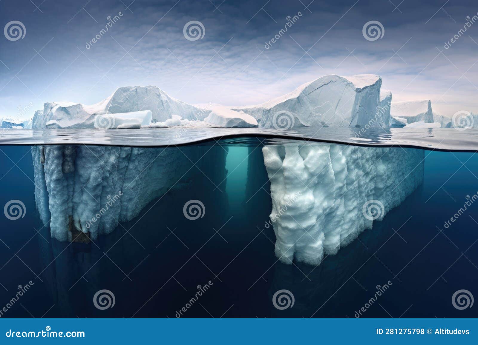 Split View Cross Section Of Sea Water And Palm Trees On Island Stock ...