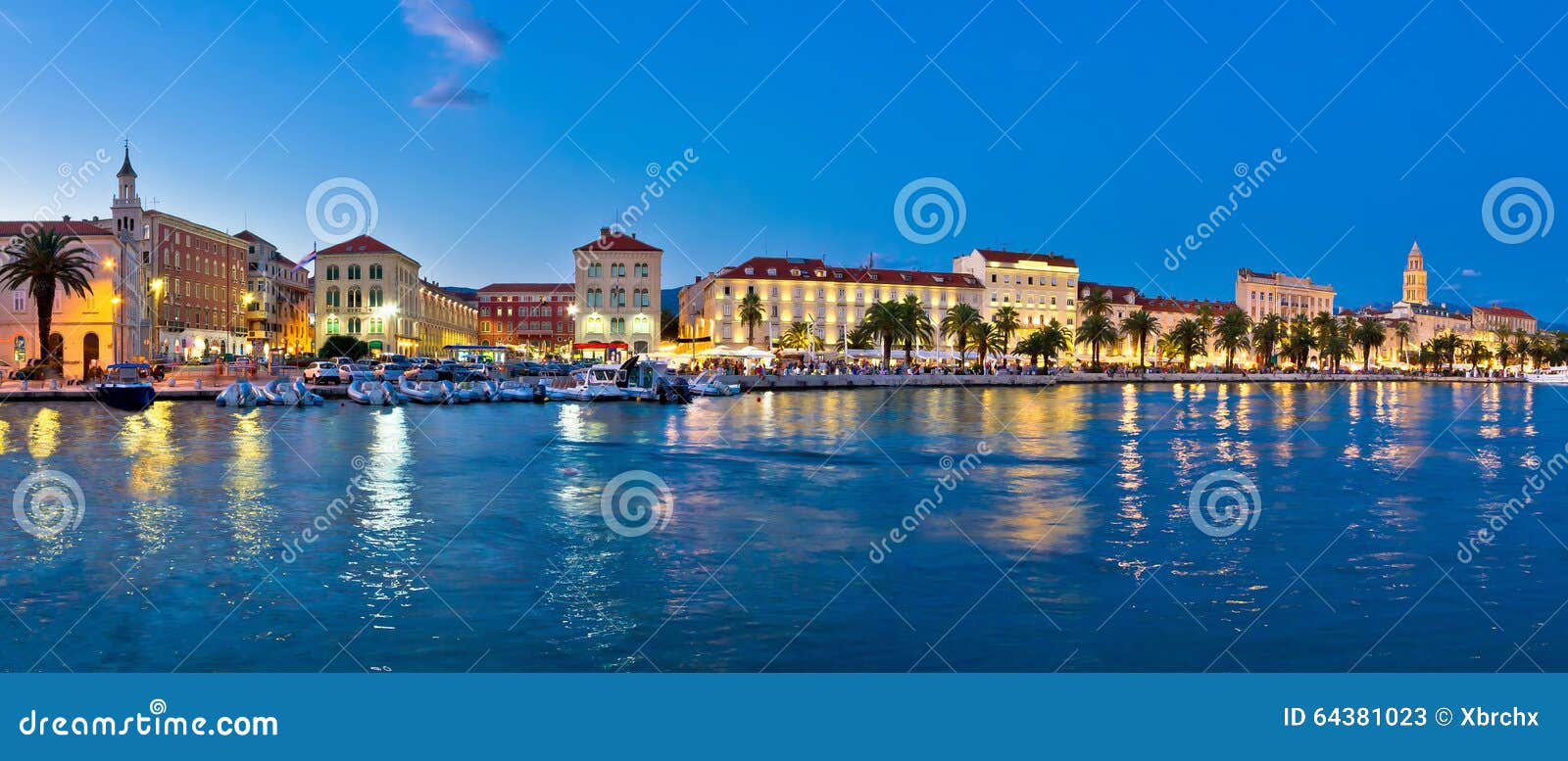 Split Waterfront Evening Blue Panorama Stock Image - Image of palace ...
