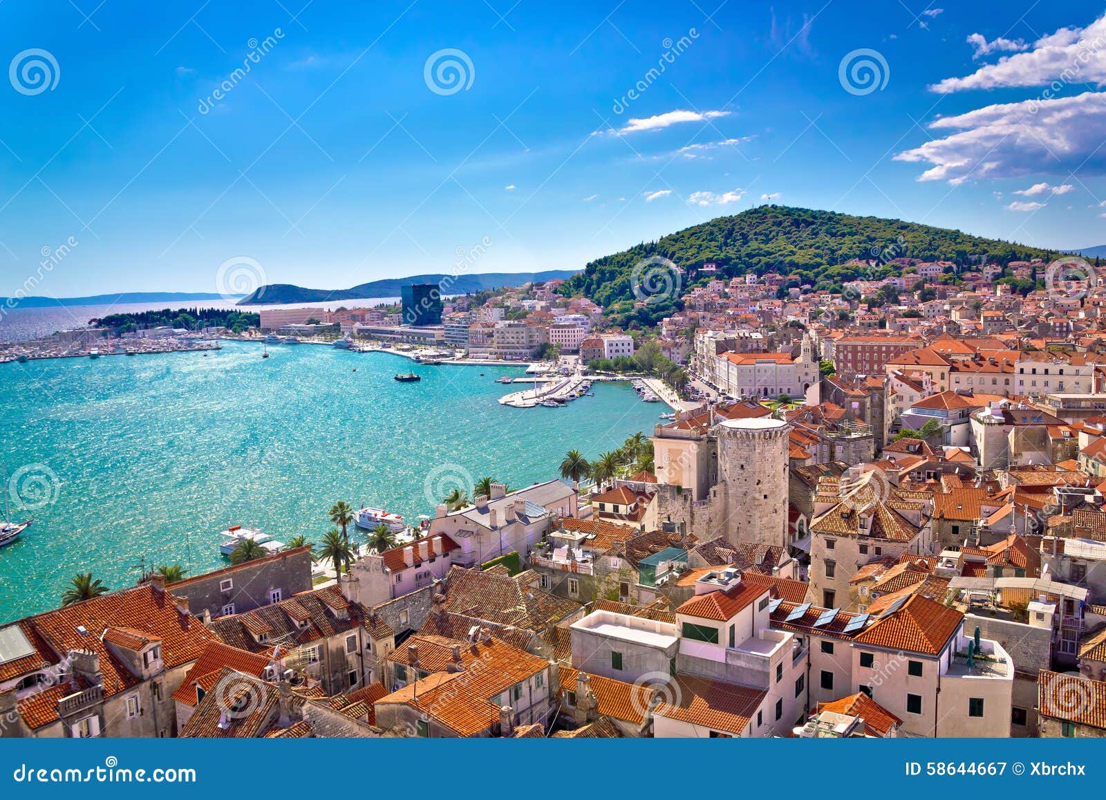 Split Waterfront and Marjan Hill View Stock Image - Image of harbor ...
