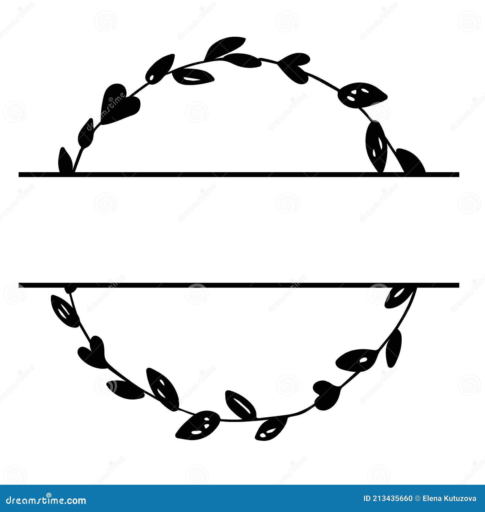 Split Wedding Monogram Frame. Hand Drawn Circle Wreath for Wedding ...