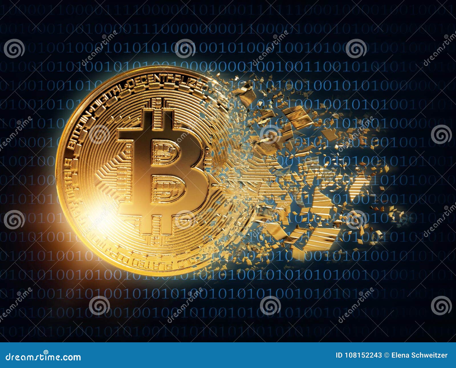 Gold Bitcoin Coin Hard Fork In Fire Flame, Lightning And Water Splashes ...