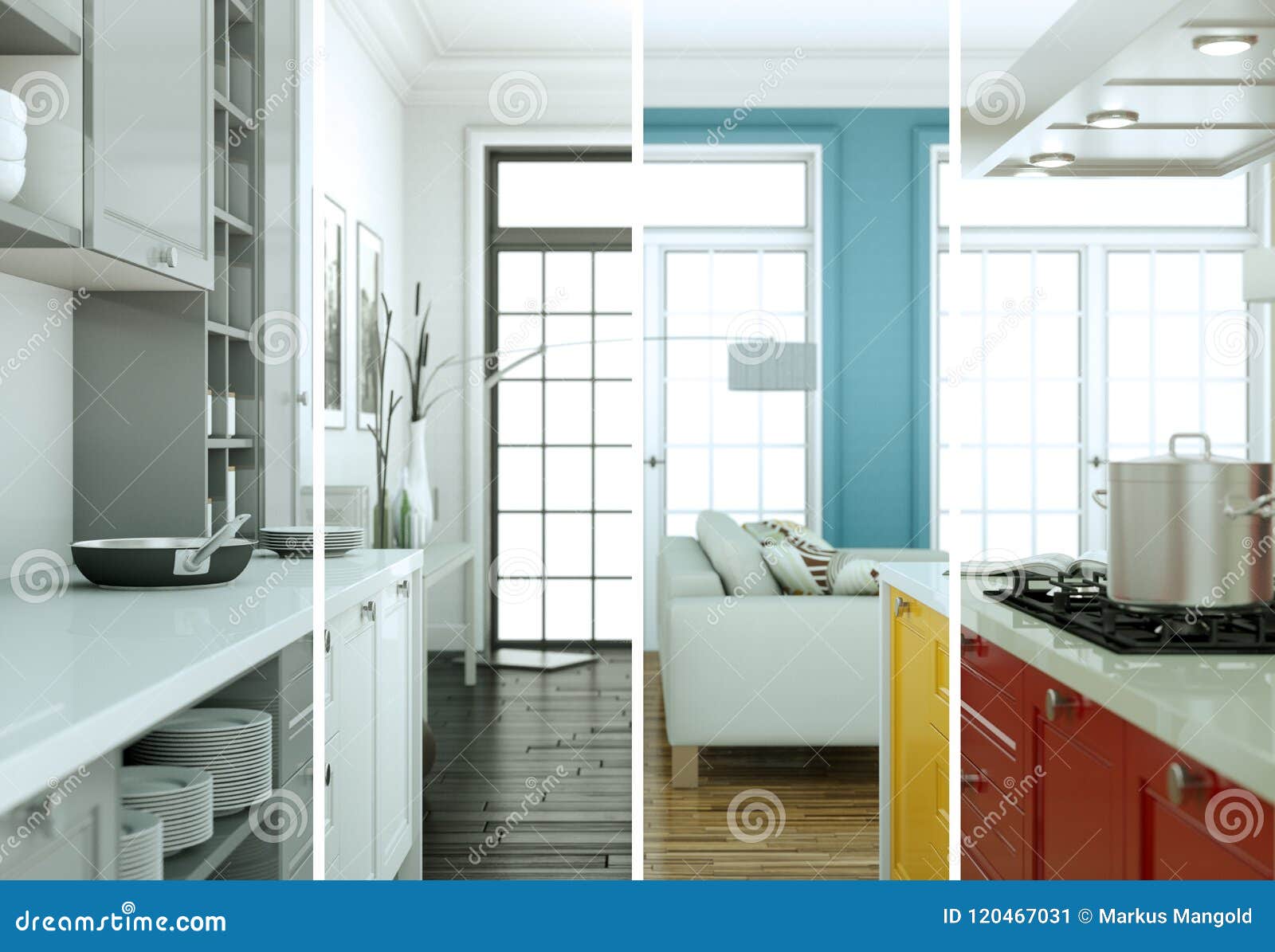 Splitted Color Variations of a Modern Loft Interior Design Stock ...