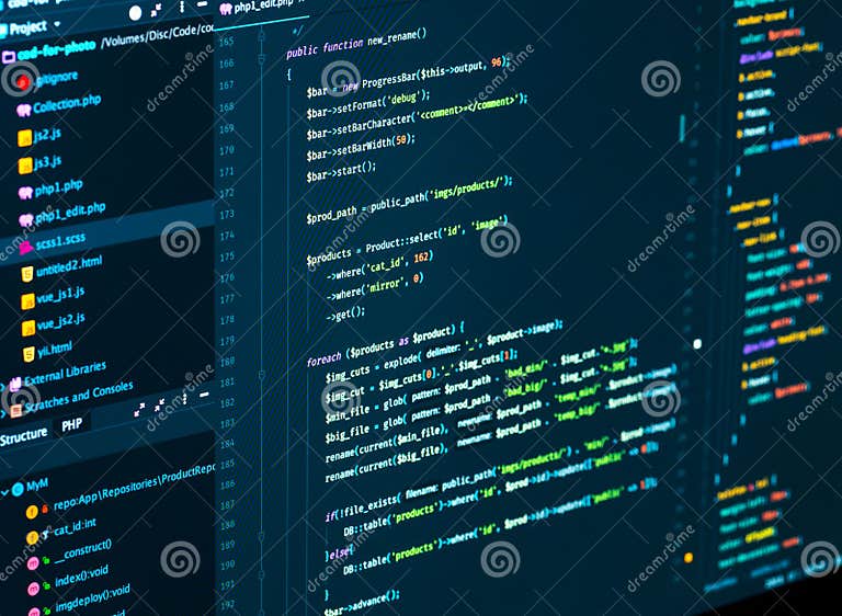 Splitting of Css and Php Code. Computer Script Code.Software ...