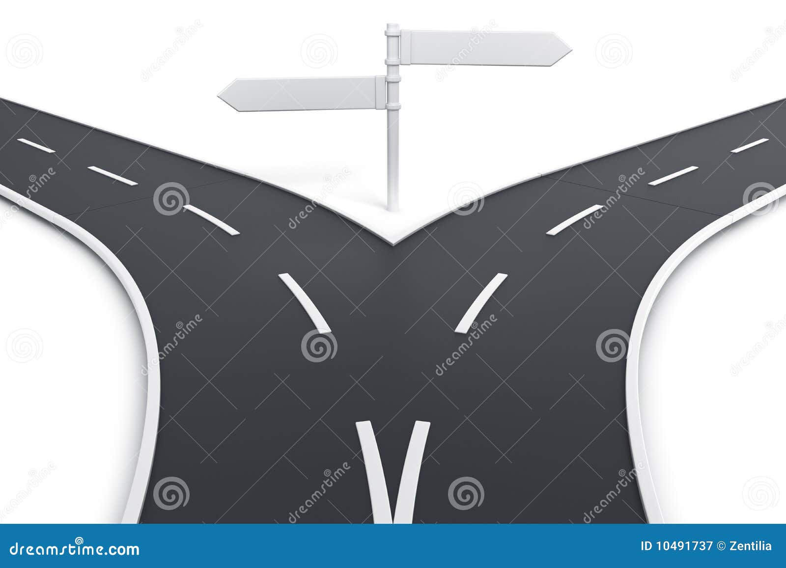 Splitting Road with Blank Road Signs Stock Illustration - Illustration ...