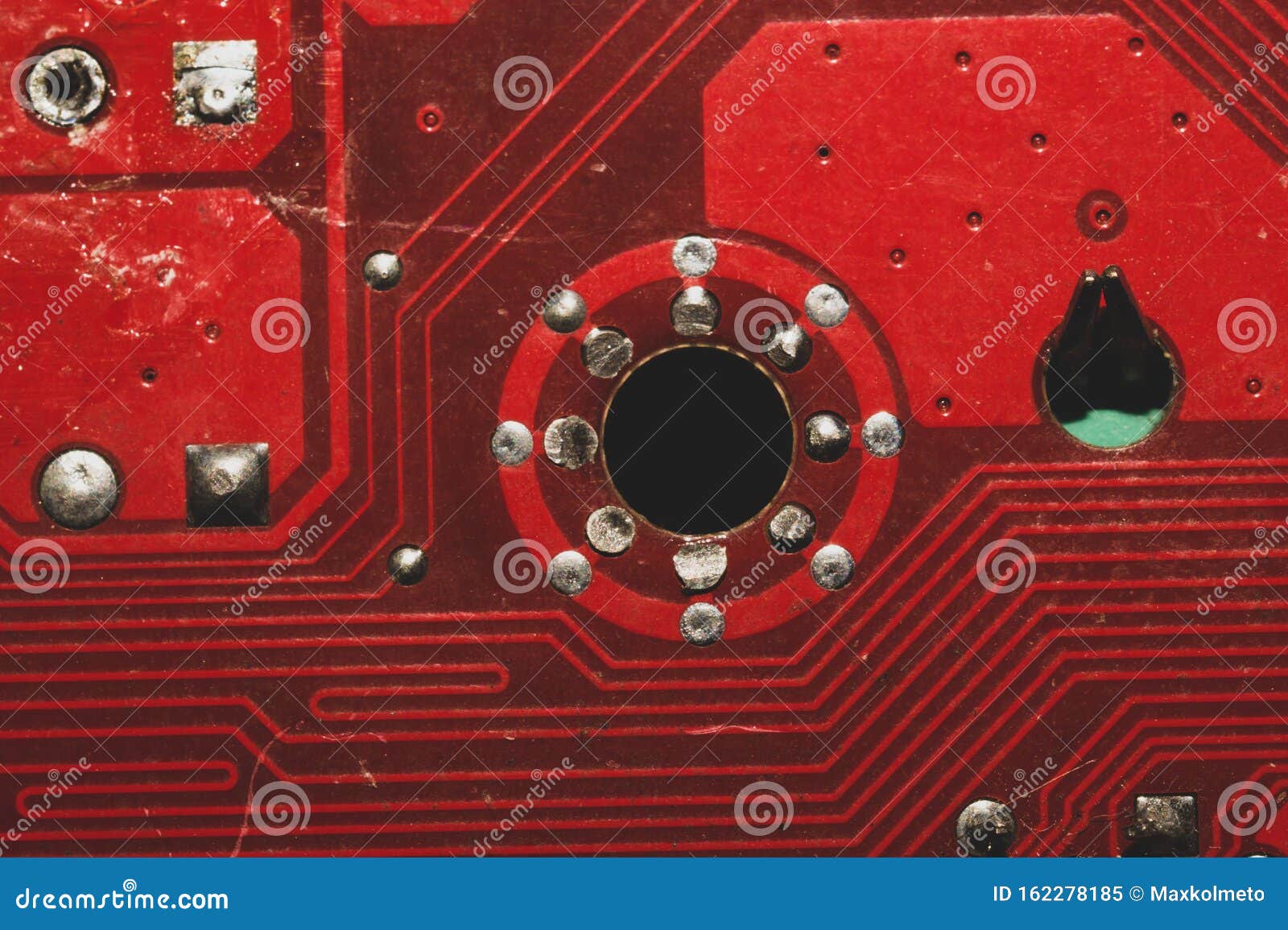 Spoiled Motherboard Close Up. Circuit Board with Dust and Defects ...
