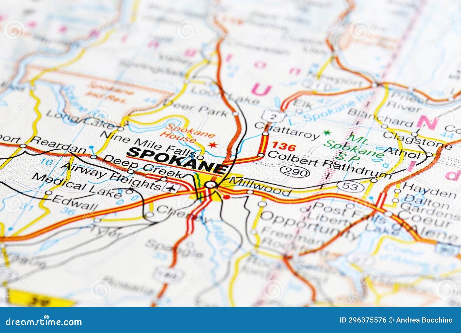 Spokane City Road Map Area. Closeup Macro View Stock Photo - Image of ...