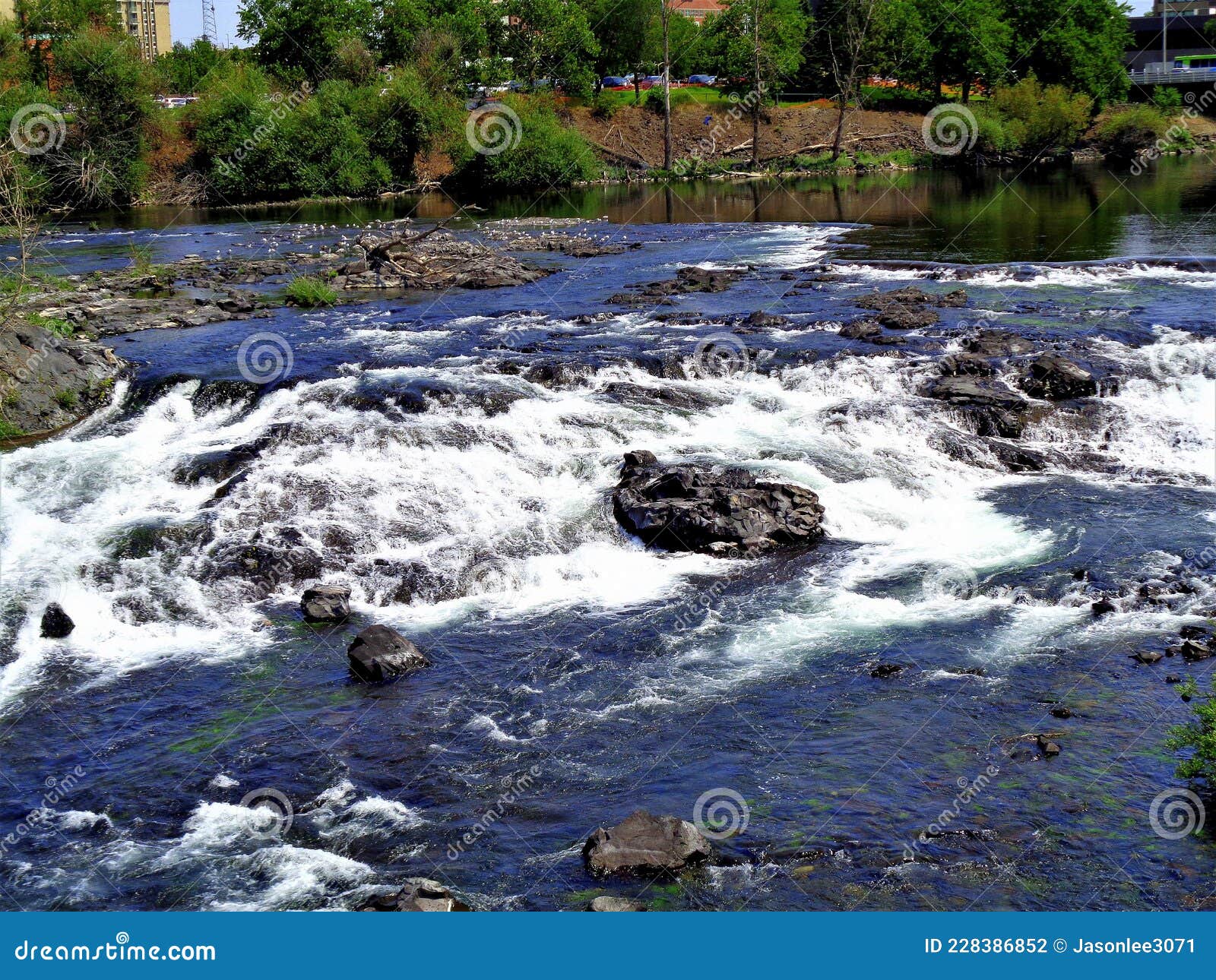 Spokane river stock photo. Image of scenery, rocks, shore - 228386852