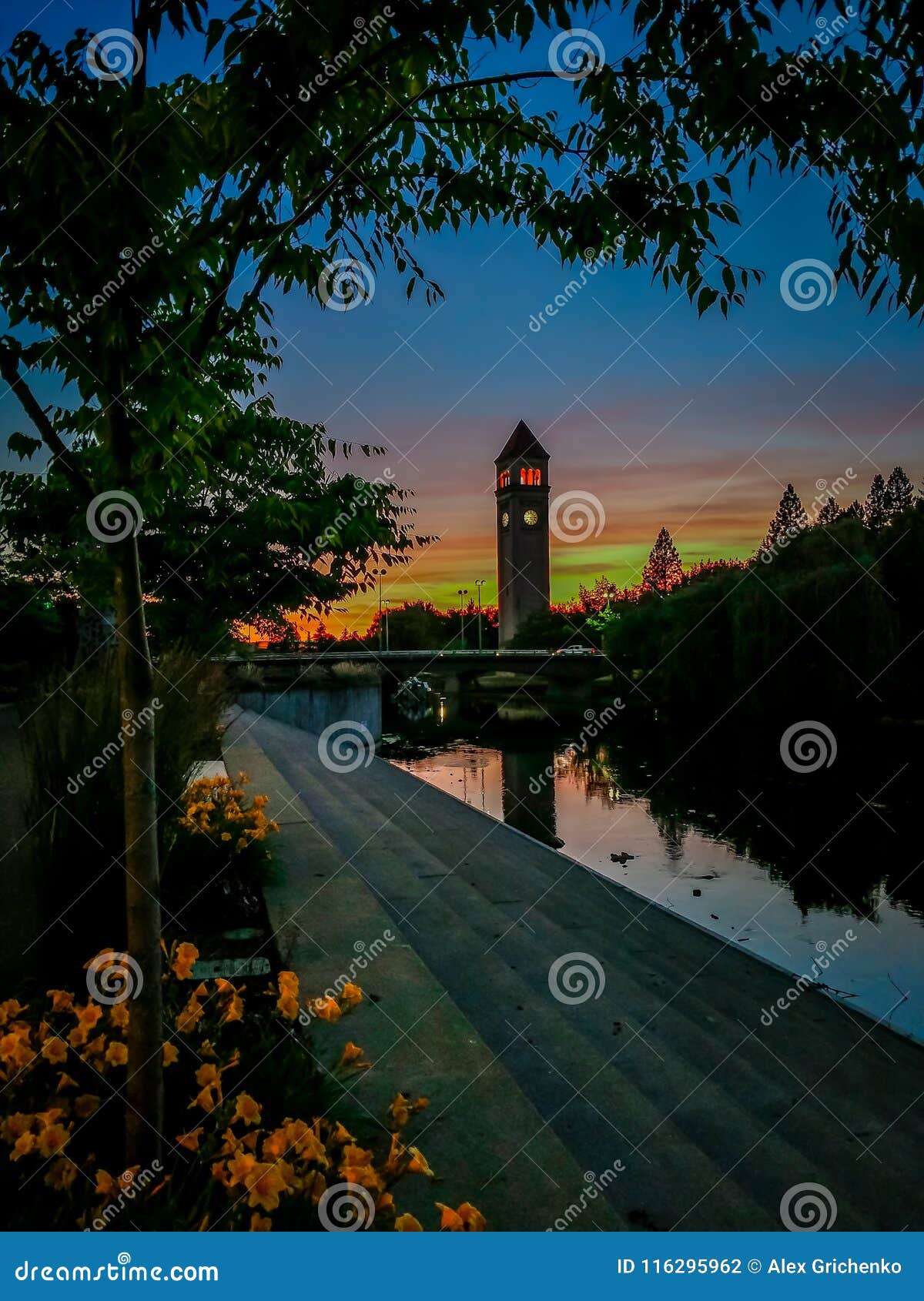 Spokane River in Riverfront Park with Clock Tower Stock Photo - Image ...