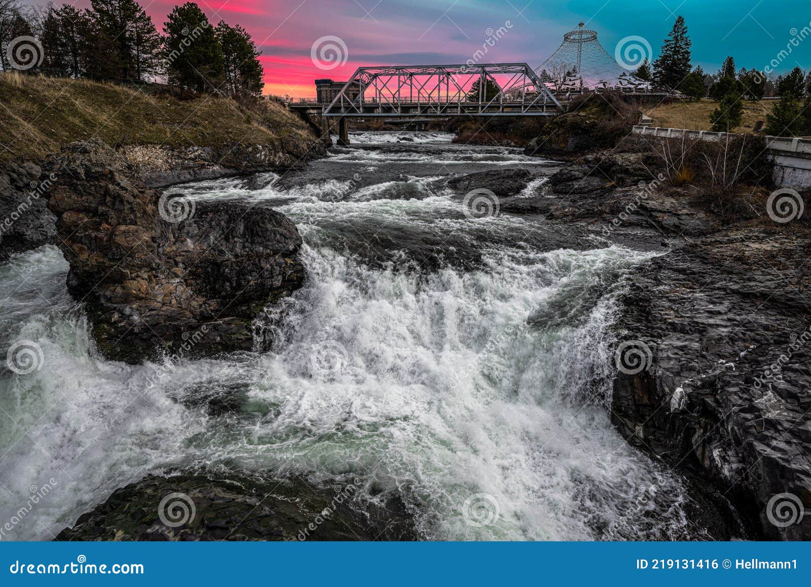 Spokane River and the Riverfront Park Stock Photo - Image of icon ...