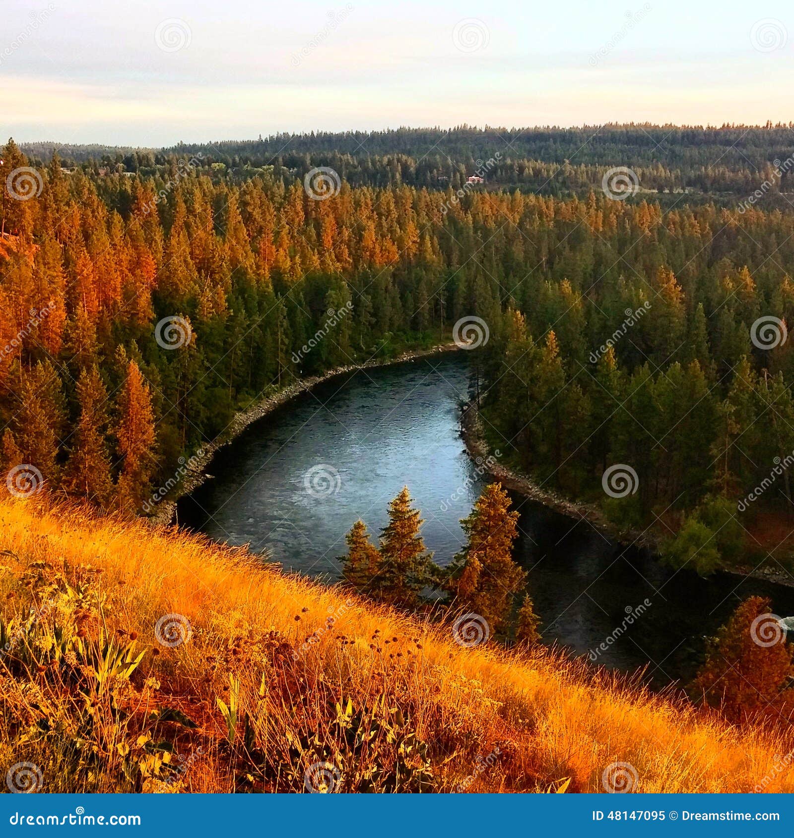 Spokane river stock image. Image of landscape, sunset - 48147095