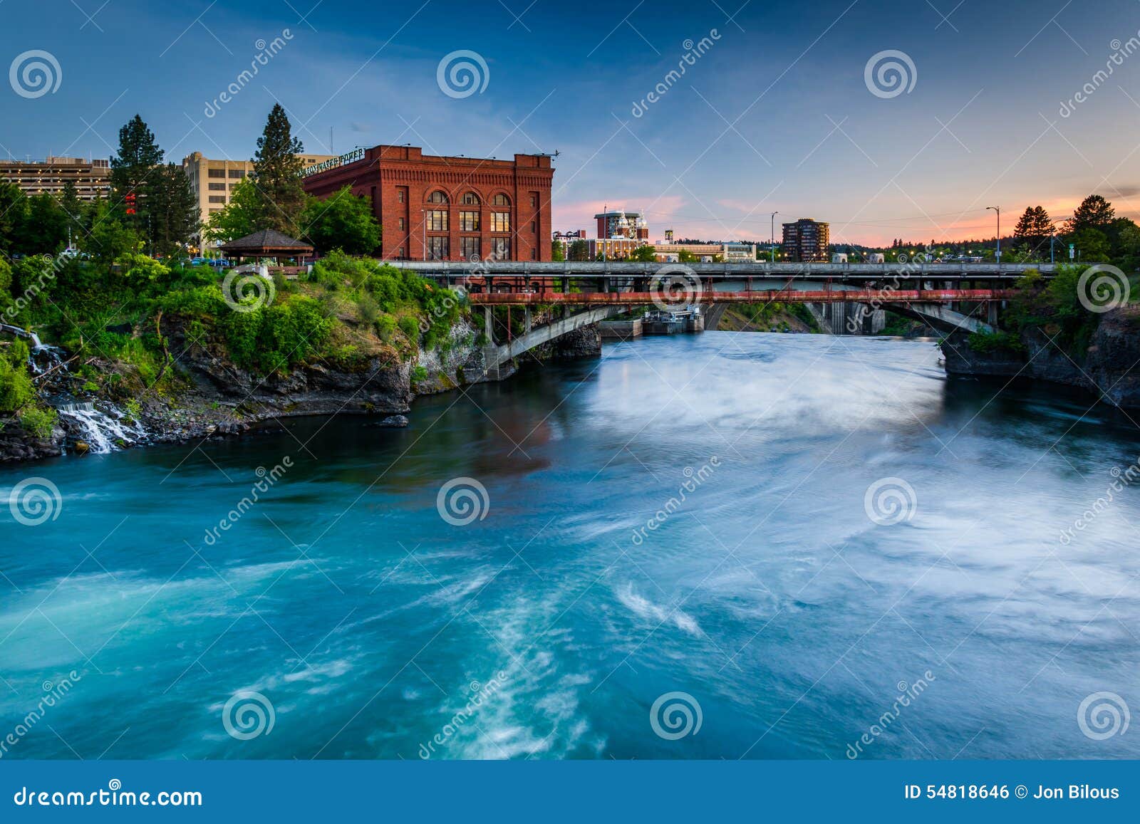 The Spokane River at Sunset, in Spokane Stock Photo - Image of tourism ...