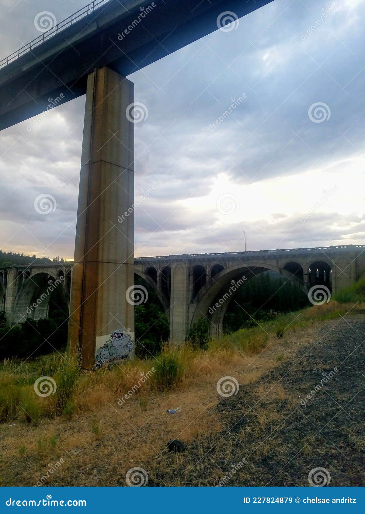 Spokane sunset bridge stock image. Image of ruins, sunset - 227824879