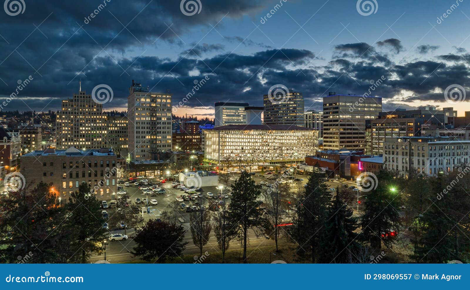 Spokane Sunset Downtown Tower Main Street Stock Image - Image of ...