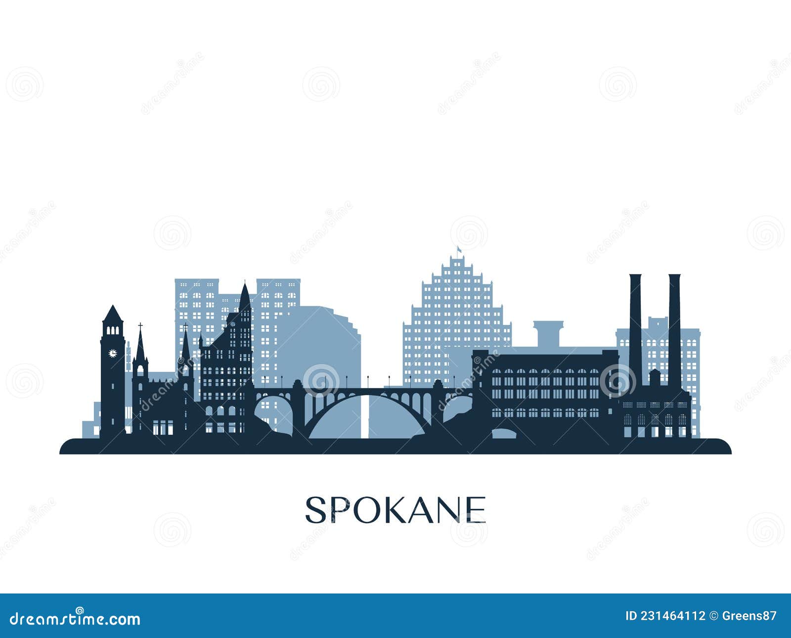 Spokane, WA Skyline Silhouette. Cartoon Vector | CartoonDealer.com ...