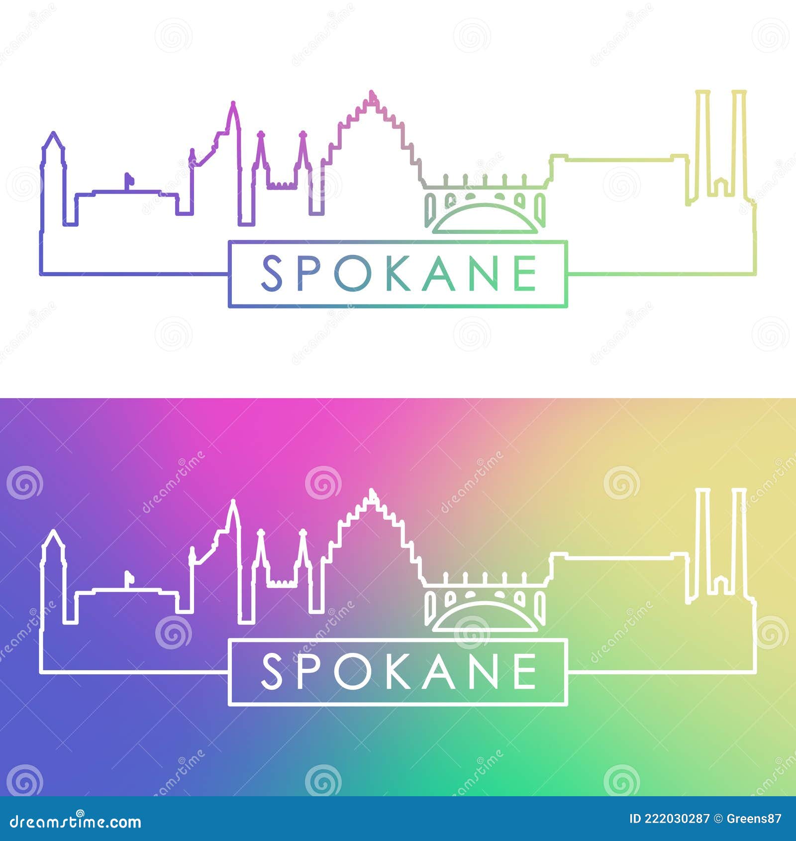 Spokane, WA Skyline Silhouette. Cartoon Vector | CartoonDealer.com ...