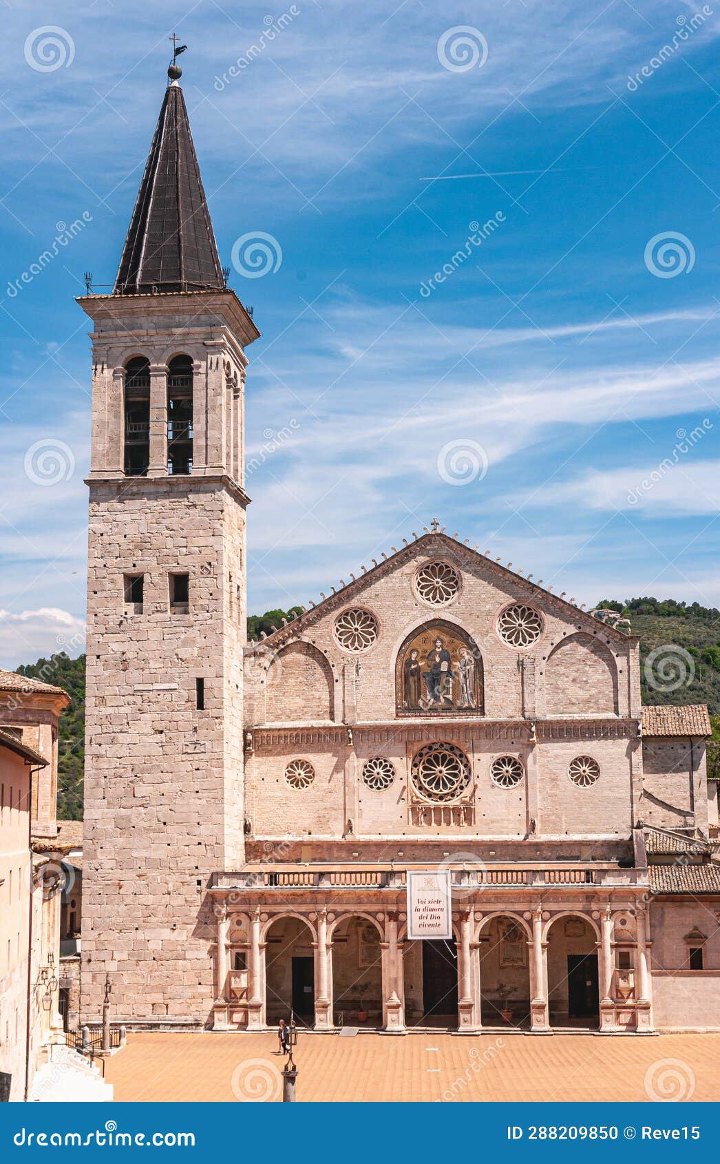Spoleto Cathedral and Bell Tower, Italy, Against Blue Sky Stock Photo ...