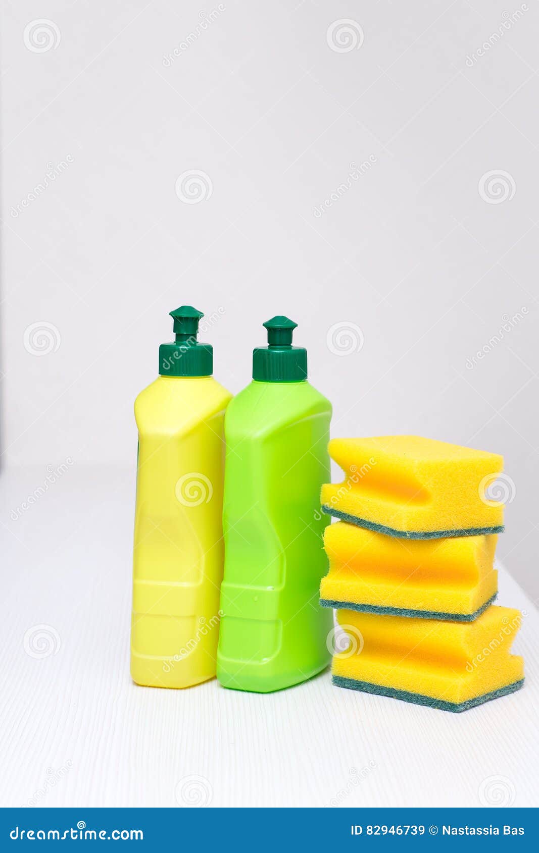 Sponge and Bottles of Detergent for Cleaning the House Stock Image ...