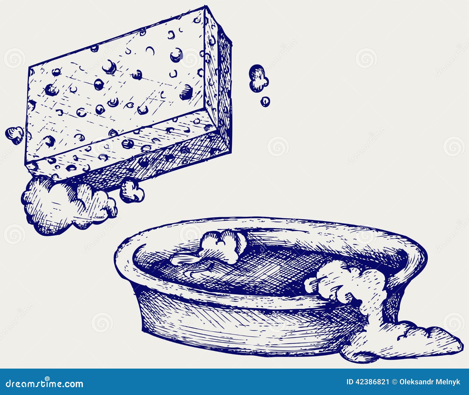 Sponge and bowl of water stock vector. Illustration of bubbles - 42386821
