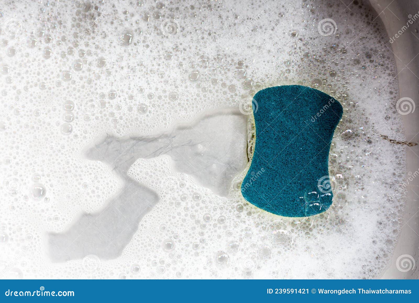 Sponge with Bubbles in the Sink Stock Image - Image of housework, water ...