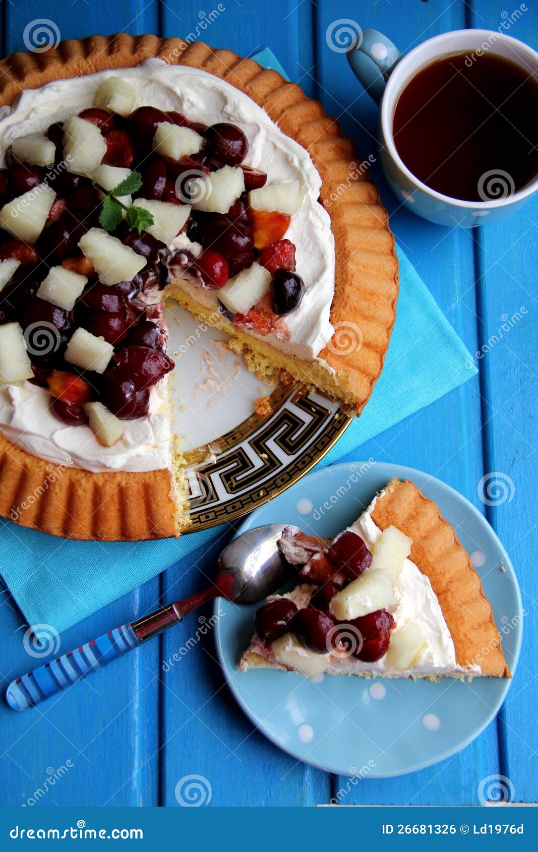Sponge Cake with Chantilly Cream and Fruit. Stock Photo - Image of mint ...