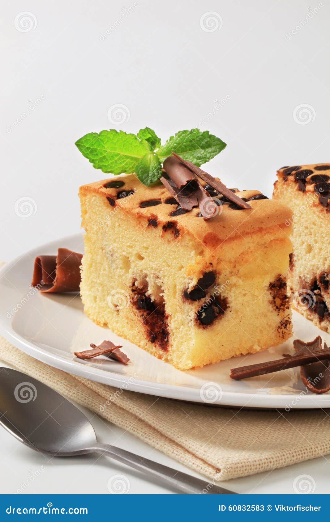 Sponge Cake with Chocolate Chips Stock Image - Image of cake, plate ...