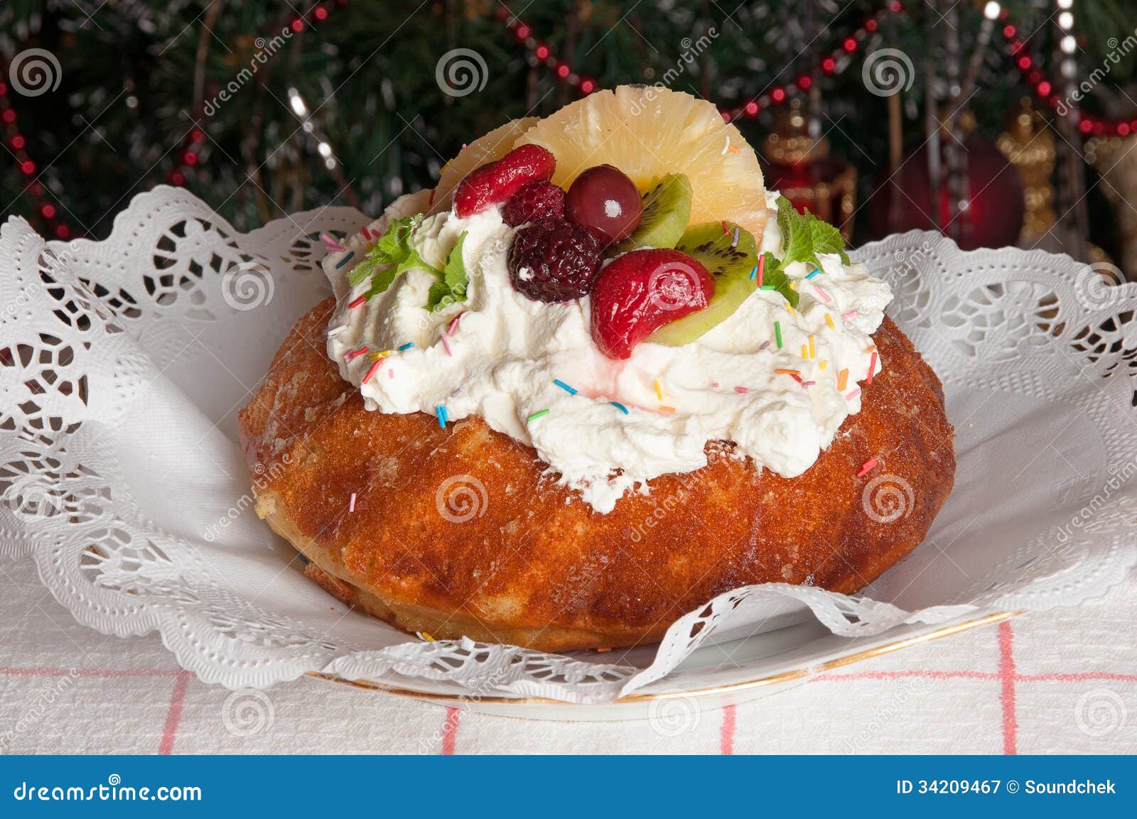 Sponge Cake and Christmas Tree Stock Image - Image of fruit, sugar ...