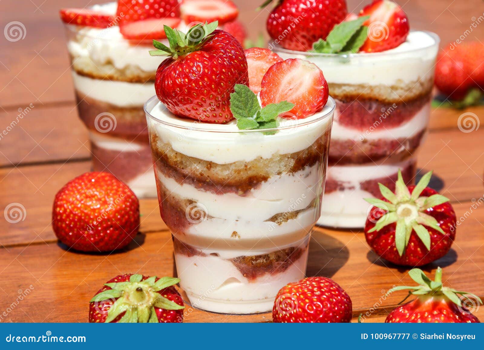 Sponge Cake Decorated Strawberries and Mint. Stock Image - Image of ...