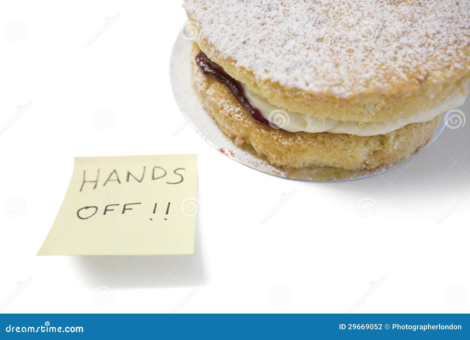 Sponge Cake with Hands Off Sign on Sticky Notepaper Stock Photo - Image ...