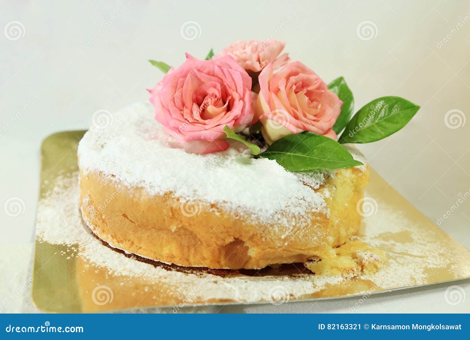 Sponge Cake with Icing Decorated with Real Roses. Stock Image - Image ...