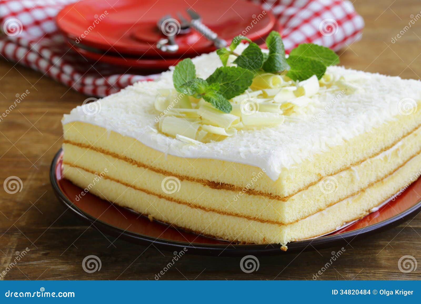 Sponge Cake with White Chocolate Stock Photo - Image of slice, cake ...