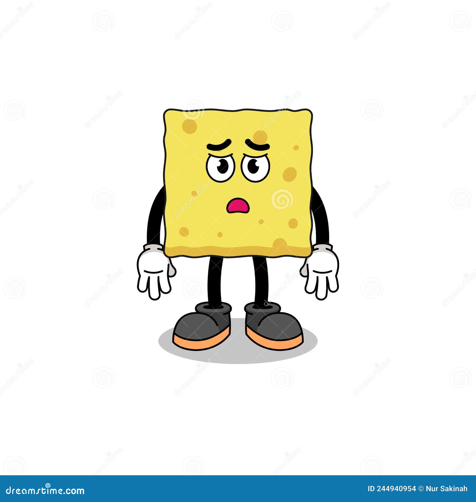 Sponge Cartoon Illustration with Sad Face Stock Vector - Illustration ...