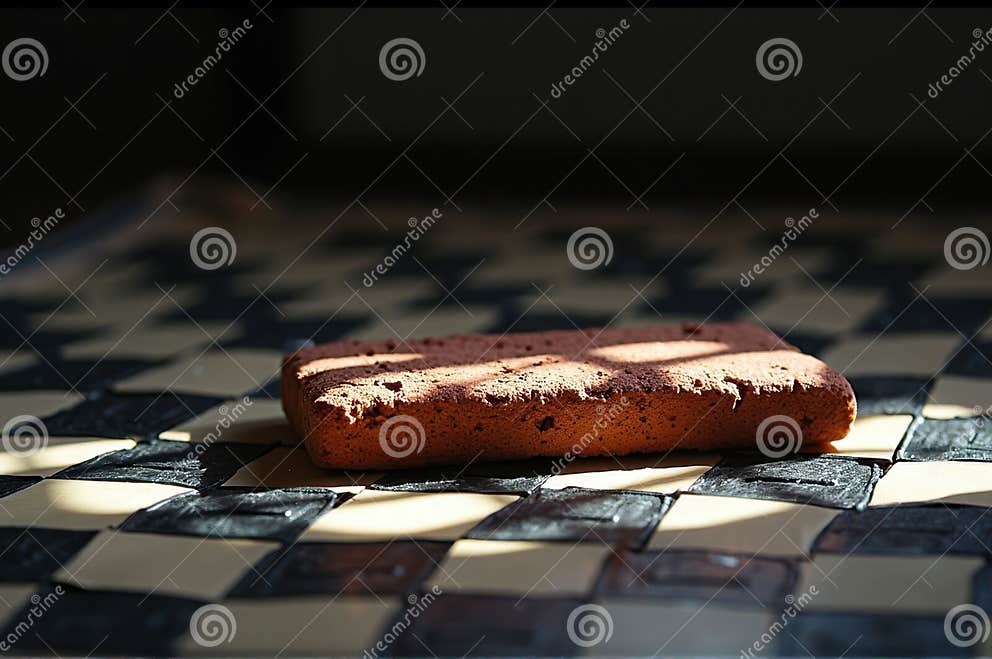 Sponge on Checkered Table in Sunlight with Shadow Patterns Stock ...