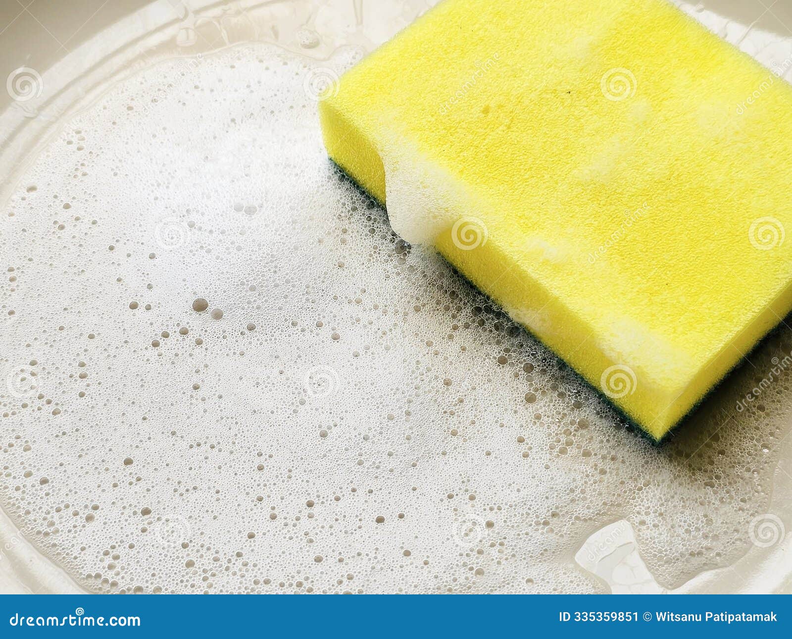 Sponge and Dishwashing Liquid on a Plate. Closeup Side View Stock Image ...