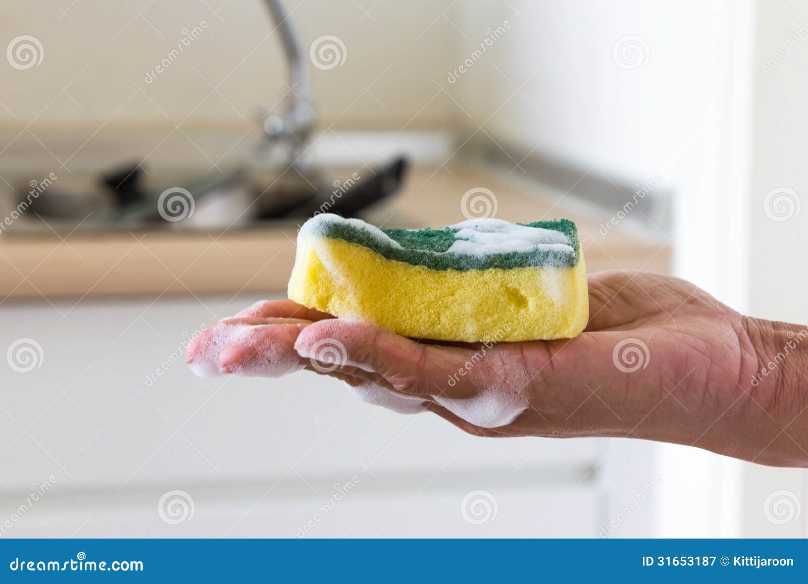 Sponge in Hand with Dishwashing Liquid Stock Image - Image of dirt ...
