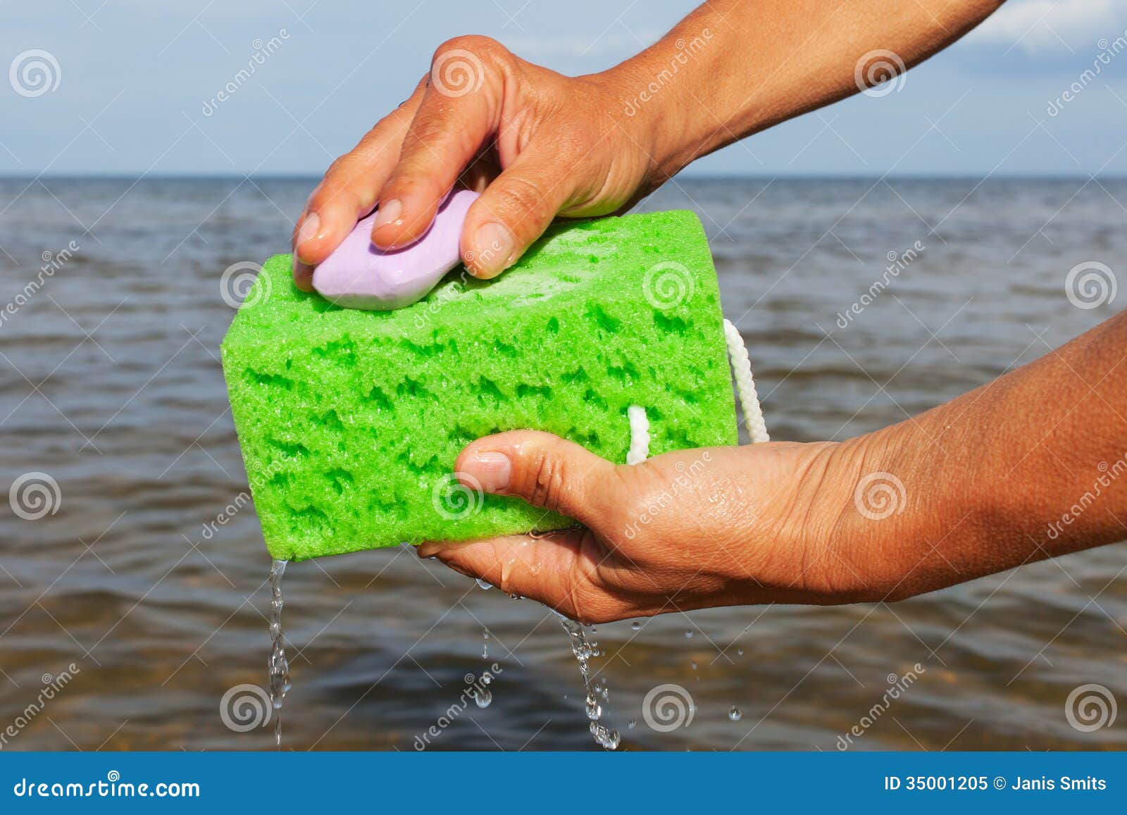 Sponge in hands. stock image. Image of violet, sanitary - 35001205