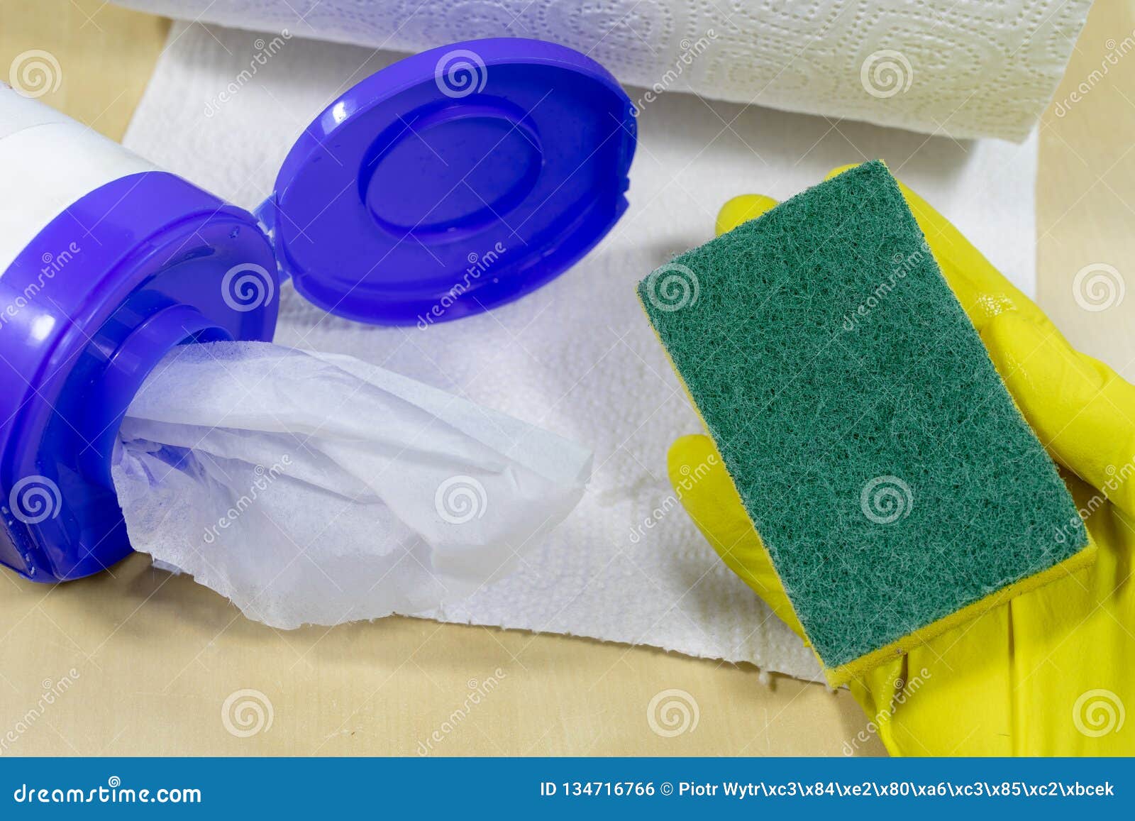 Sponge and Liquid for Cleaning the Surface at Home. Accessories for ...